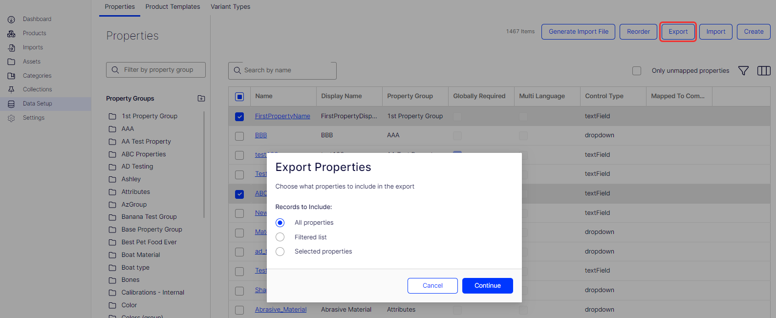 Export PIM properties – Support Help Center
