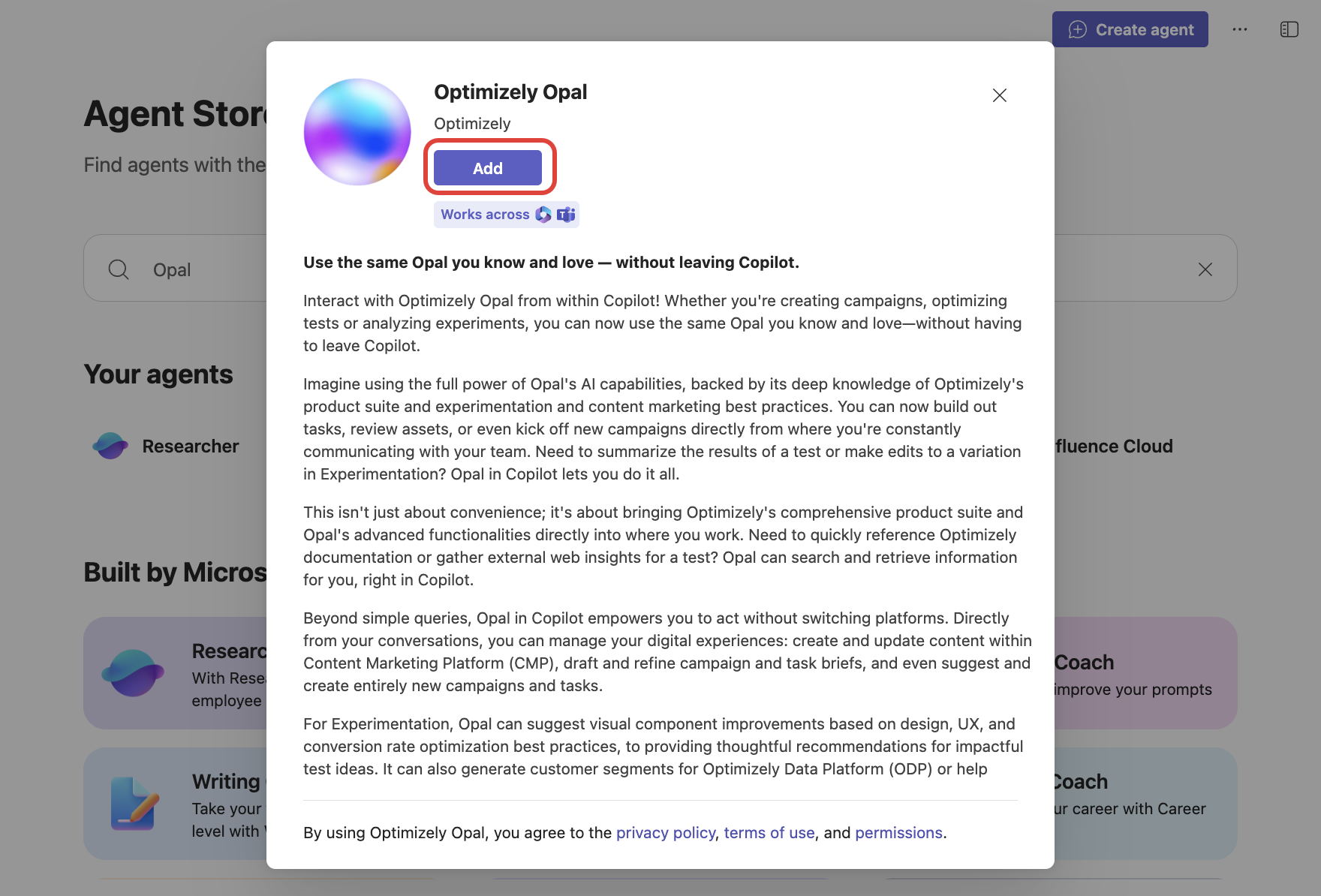 Optimizely Opal in Microsoft Copilot – Support Help Center