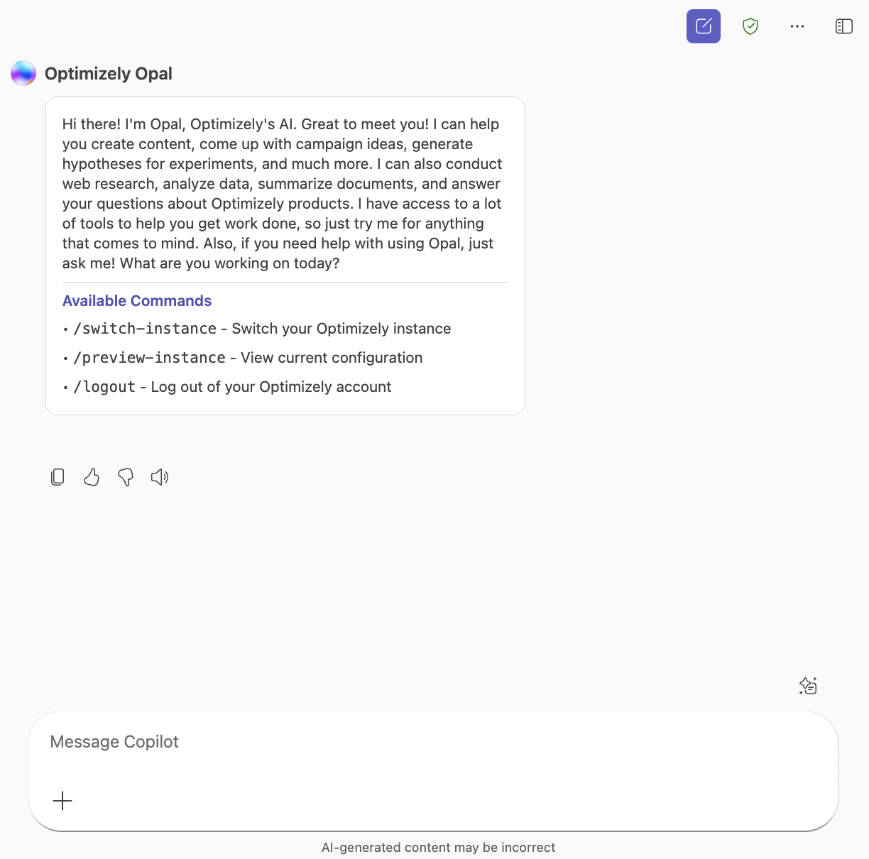Optimizely Opal in Microsoft Copilot – Support Help Center