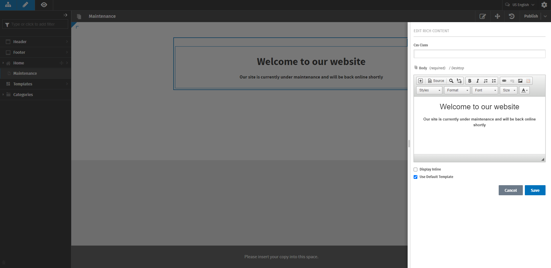Configure maintenance – Support Help Center